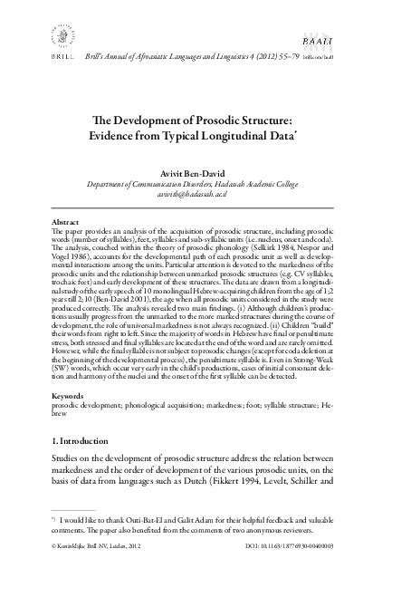 Pdf The Development Of Prosodic Structure Evidence From Typical