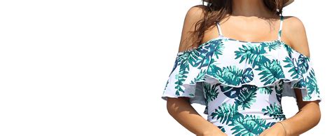 Shekini Womens One Piece Swimdress Off Shoulder Ruffled Flounce Swim