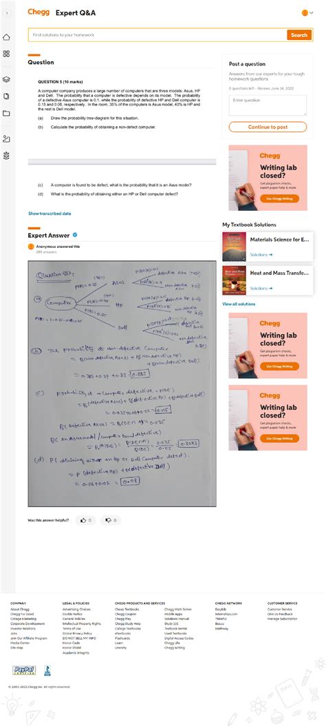 Screencapture Chegg Homework Help Questions And Answers Question 5 10 Marks Computer Company