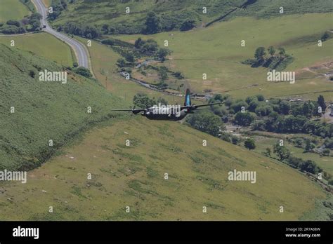 A Three Ship Of Raf C 130 Hercules Flypast As The Royal Air Force Mark