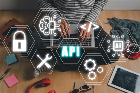 Api Application Programming Interface Man Using Laptop Computer With