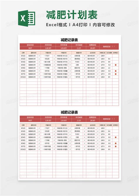 简约减肥食谱记录表模版excel模板下载熊猫办公