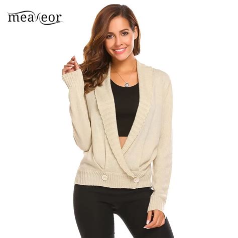 Meaneor Knit Sweater Lapel Women Pullover Solid Warm Autumn Sweaters