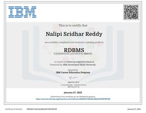 Sridhar Reddy Nalipi On Linkedin Certificate Ibm Rdbms Databasemanagement Sql Dataskills…