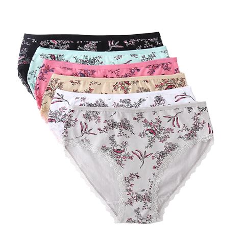 6pcs Lot Cotton Underwear Women High Waist Lace Briefs Floral Printed