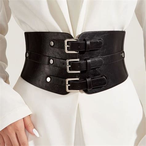 Retro Leather Metal Buckle Corset Belt Waist Belt Corset Black