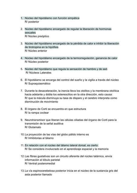 Preguntas Neuro Anatomia Notes Med Udocz