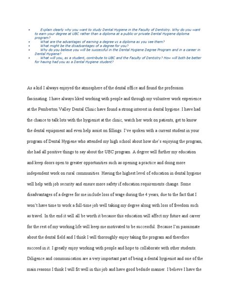 Ubc Application Pdf Dental Hygienist Dentistry
