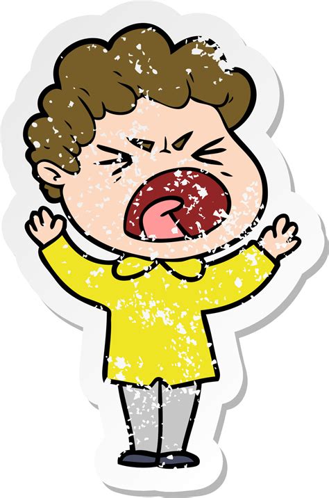 Verontruste Sticker Van Een Cartoon Woedende Man 8848950 Vectorkunst