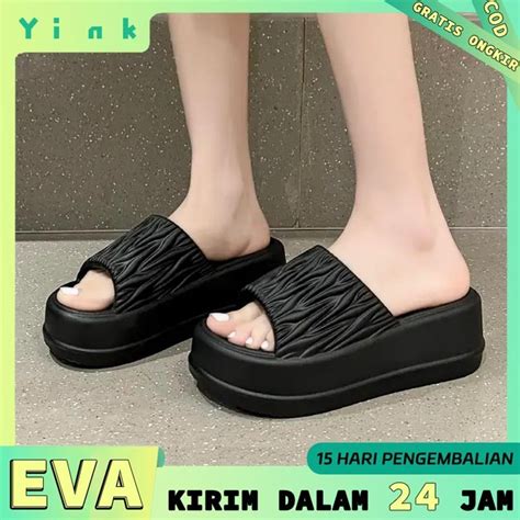 Jual Yink Sandal Wanita Terbaru Wedges Tinggi 5Cm Korea Premium Fashion Eva Sendal Karet Wanita