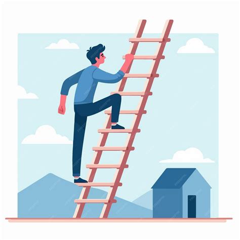 Un Hombre Subiendo Una Escalera Con Una Casa En El Fondo Vector Premium