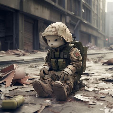 Gato Triste Y Enfermo En La Zona De Guerra 3d Foto Premium