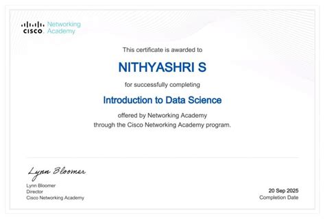 Datascience Cisconetworkingacademy Continuouslearning Nithyashri S