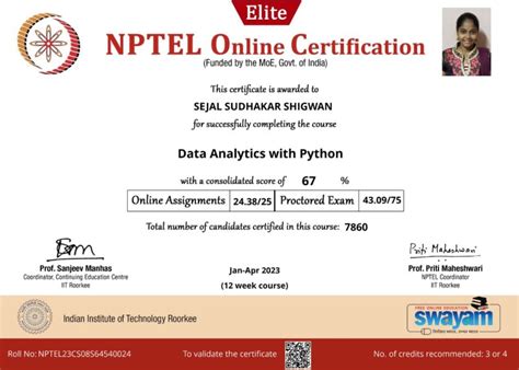 Sejal Shigwan On Linkedin Python Dataanalytics Nptel