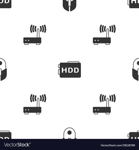 Set Computer Mouse Hard Disk Drive Hdd And Router Vector Image