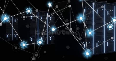 Network Connections And Data Processing Animation Over Server Racks In Dark Room Stock Video