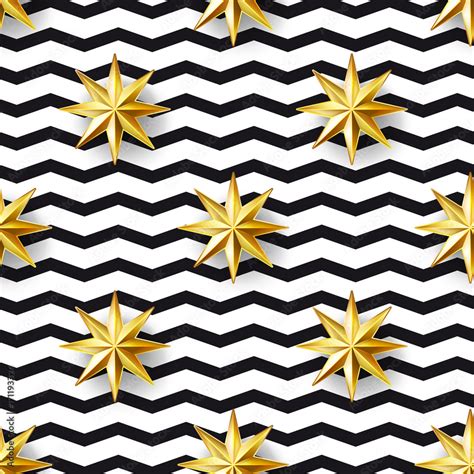 Golden Stars Seamless Pattern On Zigzaz Lines Background Luxury