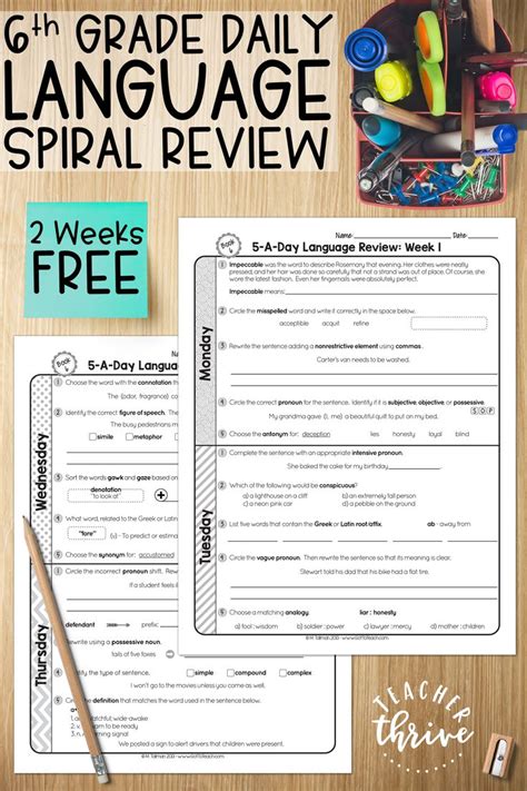 Free 6th Grade Daily Language Spiral Review • Teacher Thrive Language