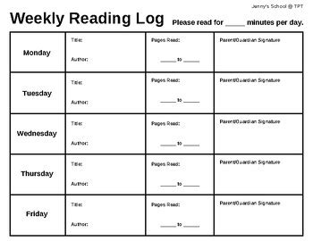 Weekly Reading Log By Jenny S Babe TPT