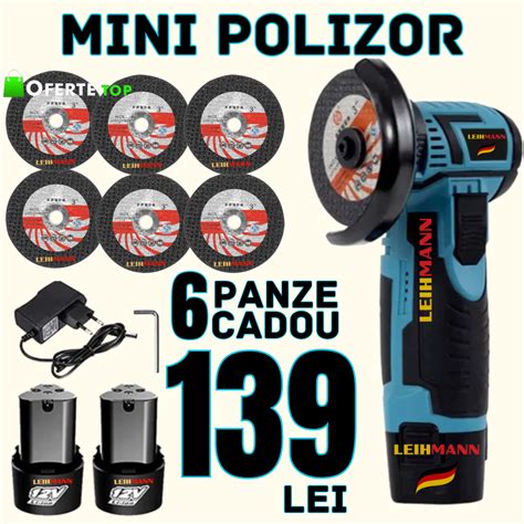 Mini Polizor Portabil Grinderpro 2 X Acumulatori 6 Panze Cadou