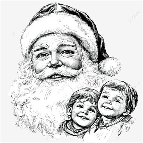 아이들과 함께 산타 클로스 흑백 드로잉 산타 클로스 어린이들 Png 일러스트 및 이미지 에 대한 무료 다운로드 Pngtree