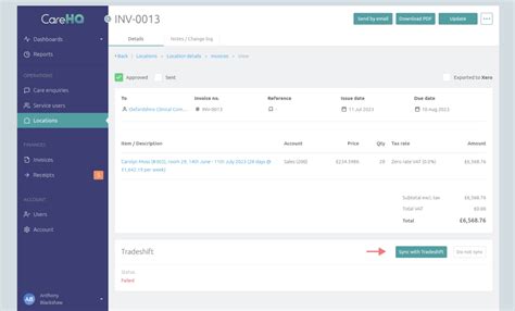 Sending Invoices Through Tradeshift CareHQ A CRM Application For UK