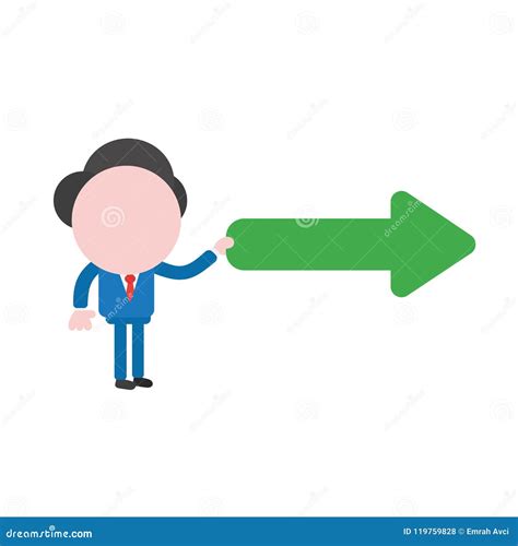 Vector Businessman Character Holding Arrow Pointing Right Stock Vector