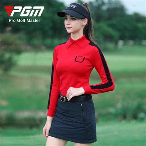 Pgm 여성용 골프 스포츠 스웨터 여성용 패션 골프 의류 긴팔 슬림 스웨터 칼라 폴로 캐주얼 스포츠 셔츠
