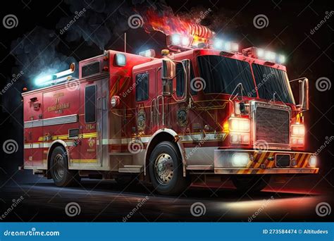 Fire Truck With Lights Flashing And Siren Blaring, Responding To Emergency Call Stock ...