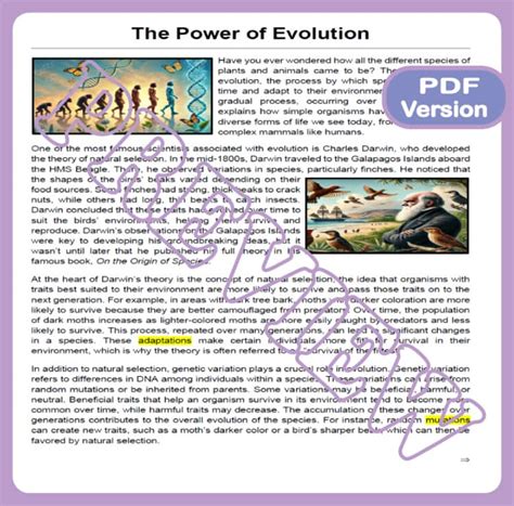 Science Reading Comprehension Passage And Questions Evolution 6 8 Ela Pdf