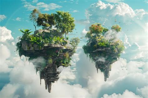 Premium Photo Floating Islands In The Sky With Inhabitants From