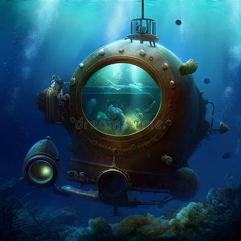 Bathyscaphe Exploring The Underwater Of The Oceans Stock Illustration