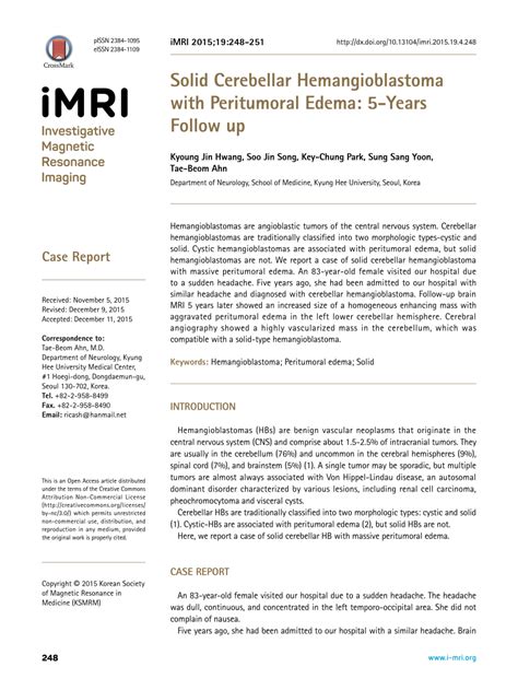 Pdf Solid Cerebellar Hemangioblastoma With Peritumoral Edema 5 Years