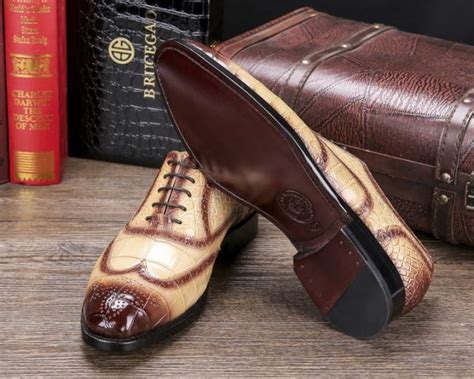 Mens Alligator Leather Wingtip Brogue Oxford Leather Lined Perforated