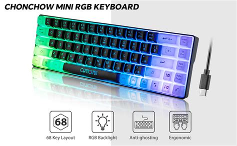 Chonchow Mini Rgb 60 Gaming Keyboard 68 Keys Small Compact Usb Wired Rainbow Light