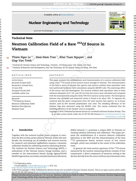 Pdf Neutron Calibration Field Of A Bare 252cf Source In Vietnam