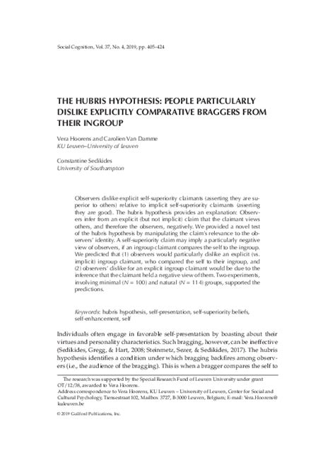 Pdf The Hubris Hypothesis People Particularly Dislike Explicitly