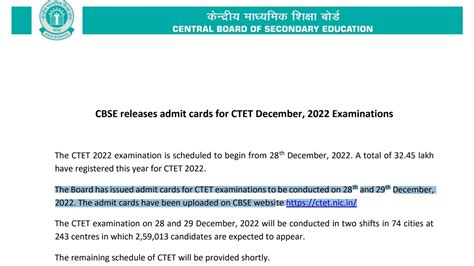 Ctet 2022 Exam Begins On Dec 28 For 3245 Lakh Candidates Get Admit