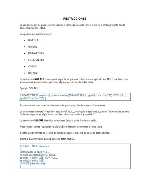 Sql Server Restricciones Pdf Modelo De Datos Sql