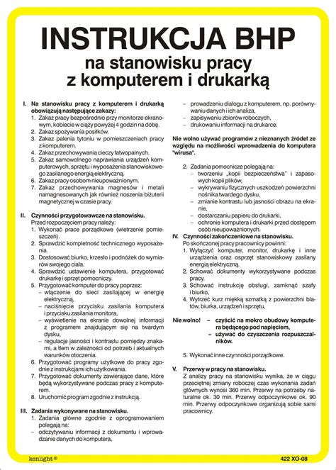 Instrukcja BHP na stanowisku pracy z komputerem i drukarką Sklep