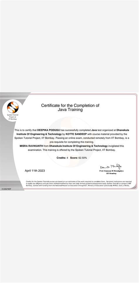 P Deepika Shetty On Linkedin Completed My Certificate In Spoken Tutorail In Java Training