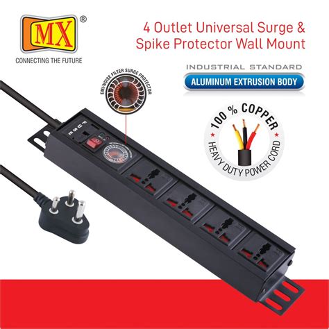 Mx 4 Outlet Power Distribution Unit With Universal Socket And Spike Protector 5 Mtr Power Cord