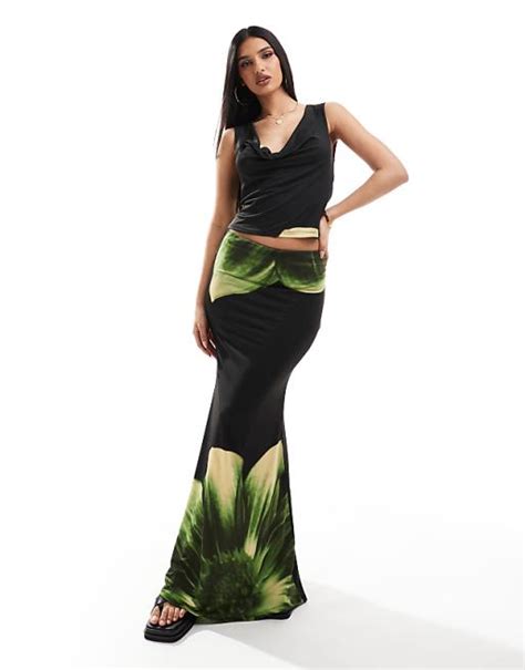 Asos Design Jupe Longue Densemble à Fleurs Oversize Et Ourlet