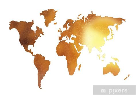Fotomural Oro Silueta Del Mapa Del Mundo Aislado En Blanco PIXERS ES