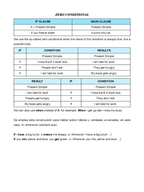 Zero Conditional If Clause Main Clause Pdf Linguistics Languages