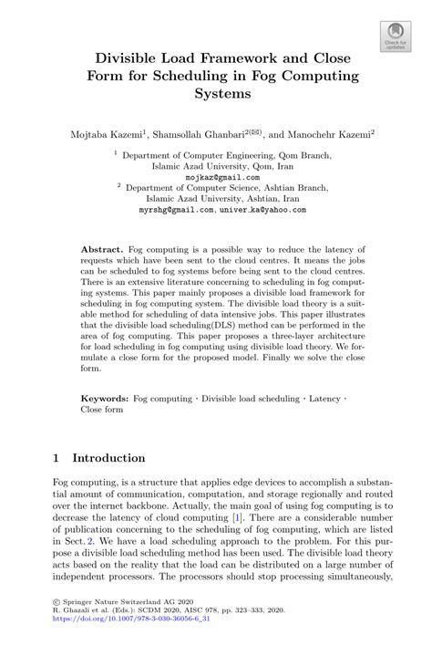 Pdf Divisible Load Framework And Close Form For Scheduling In Fog Computing Systems