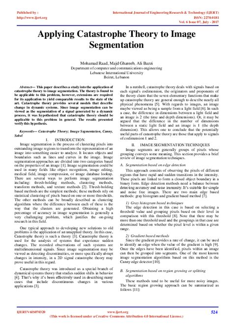 Pdf Ijert Applying Catastrophe Theory To Image Segmentation Ijert