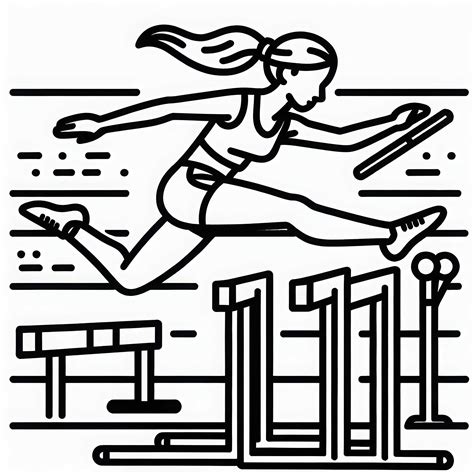 La Atleta Salta Sobre La Valla En El Estadio De Atletismo Dibujo Para