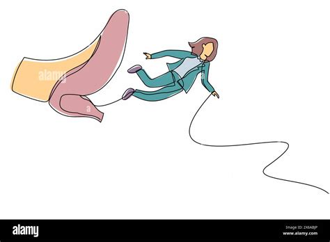 Single One Line Drawing Businesswoman Getting Fired Flying Through Air