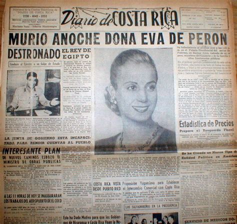 1952 Display Headline Newspaper Death Of Eva Peron Argentina 1st Lady